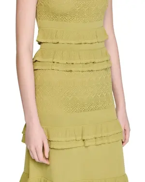 Sandro Ruffled Knit Maxi Dress