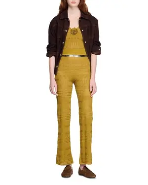 Sandro Pointelle Knit Trousers - Olive