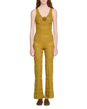 Sandro Pointelle Knit Trousers - Olive