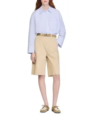 Sandro Cutout Flowers Cotton Bermuda Shorts - Beige