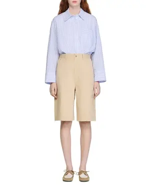Sandro Cutout Flowers Cotton Bermuda Shorts - Beige