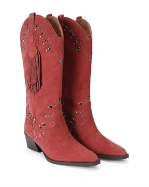 Kurt Geiger Oxford Western Tassel Boots - Medium Red