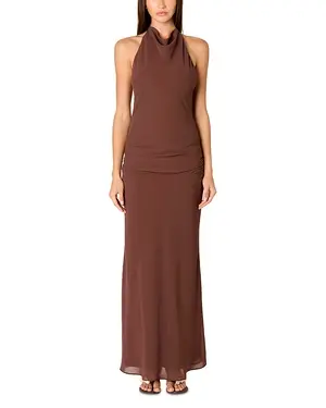 NIA Giulia Sleeveless High Neck Maxi Dress - Chocolate