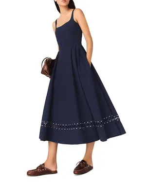 Maje Flared Midi Dress - Navy
