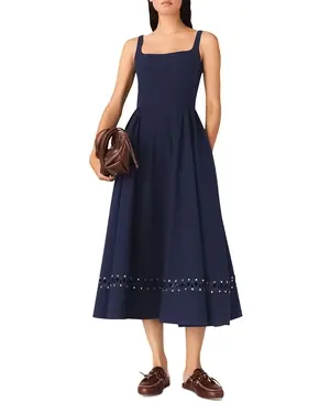 Maje Flared Midi Dress - Navy