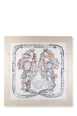 Hermès Multicolor 'brides De Gala En Fleurs' Silk Scarf 90 - Beige