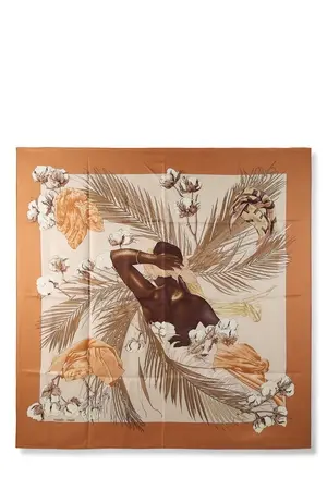 Hermès Multicolor 'turbans Des Reines' Silk Scarf 90 - Orange