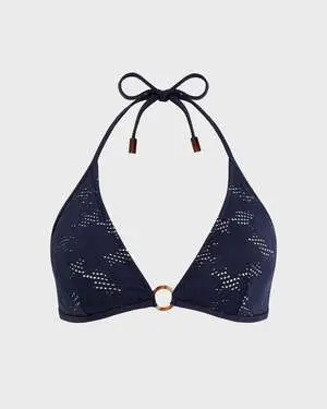 Vilebrequin Jacquard Fleur Broderie Anglaise Triangle Bikini Top - Blue