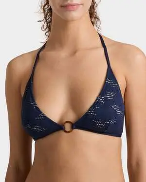 Vilebrequin Jacquard Triangle Bikini Top With Broderie Anglaise