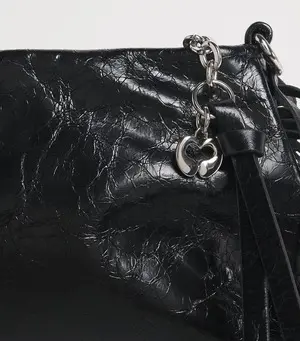 Maje Miss M Leather Clutch Bag With Fringe And Chain Strap - Black