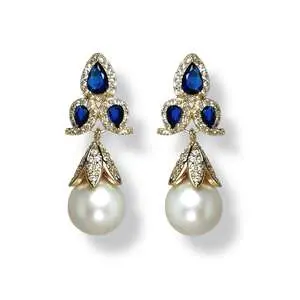 NINEMOO Royal Iris Natural Pearl And Zirconia Drop Earrings - Blue
