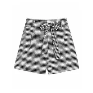 YUMI Cotton Gingham Tie Belt Shorts