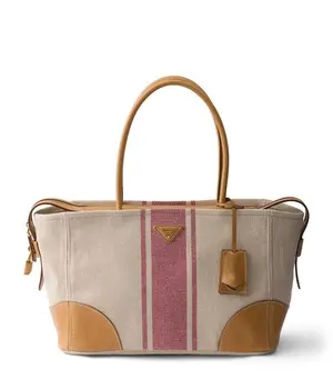 Prada Canvas And Leather Tote Bag