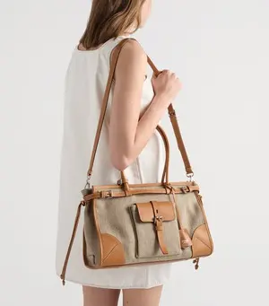 Prada Small Linen Bonnie Shoulder Bag