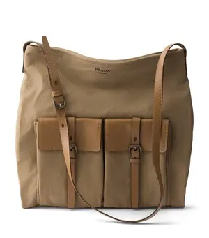 Prada Route Canvas And Leather Shoulder Bag - Neutral