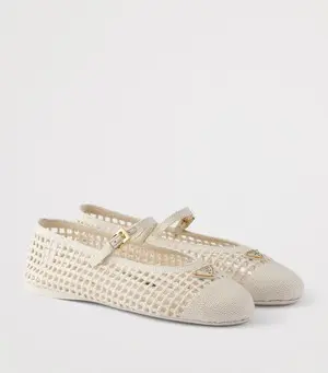 Prada Crochet Ballet Flats With Mary Jane Strap