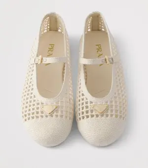 Prada Crochet Ballet Flats With Mary Jane Strap