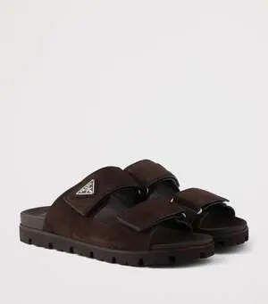 Prada Suede Triangle Sandals - Brown
