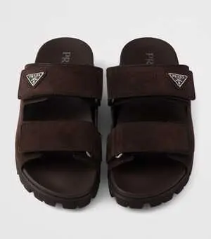 Prada Suede Triangle Sandals - Brown