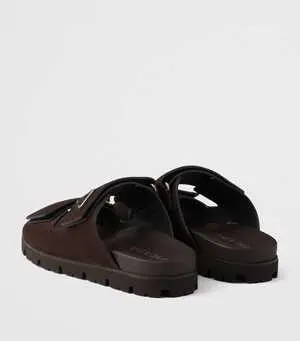 Prada Suede Triangle Sandals - Brown