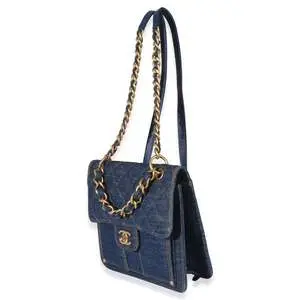 Chanel Quilted Denim Backpack With Gold-tone Hardware