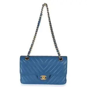 Chanel Chevron Lambskin Classic Double Flap Bag - Blue