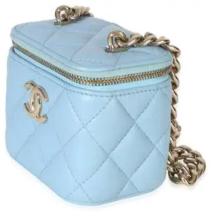 Chanel Quilted Lambskin Vanity Case With Coco Chain Strap - Blue