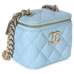 Chanel Quilted Lambskin Vanity Case With Coco Chain Strap - Blue