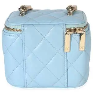 Chanel Quilted Lambskin Vanity Case With Coco Chain Strap - Blue