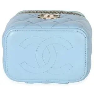 Chanel Quilted Lambskin Vanity Case With Coco Chain Strap - Blue