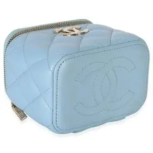 Chanel Quilted Lambskin Vanity Case With Coco Chain Strap - Blue