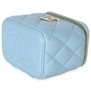 Chanel Quilted Lambskin Vanity Case With Coco Chain Strap - Blue