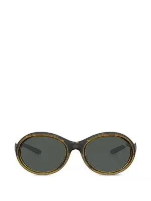 DIESEL® Oval Frame Sunglasses With Logo Plaque - Black