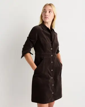 Quince Organic Stretch Corduroy Mini Shirt Dress - Espresso