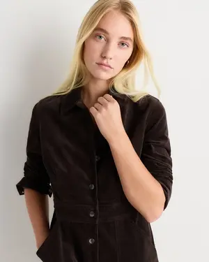 Quince Organic Stretch Corduroy Mini Shirt Dress - Espresso