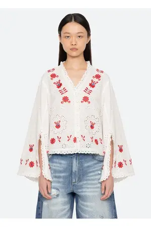 Sea Floral Embroidered Tops