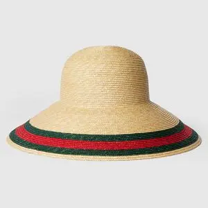 Gucci Woven Straw Hat With Web Detail - Green