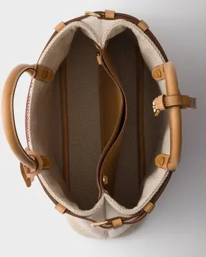 Prada Medium Canvas And Leather Handbag With Buckle Detail - Neutral