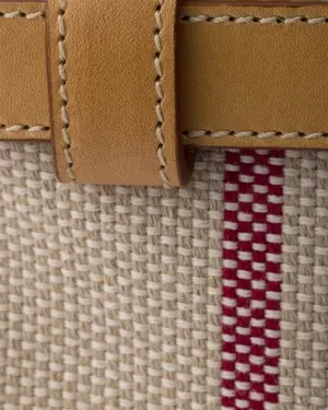 Prada Medium Canvas And Leather Handbag With Buckle Detail - Neutral