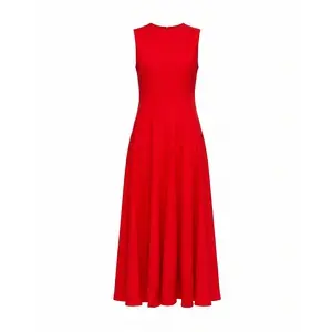TANTRA SPAIN SL Sleeveless A-line Midi Dress With Pockets And Back Zipper - Red