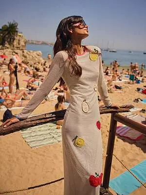 Victoria's Secret Agua Bendita Robin Mesh Midi Dress With Fruit Appliques