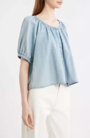 FRAME Peasant Top With Puff Sleeves