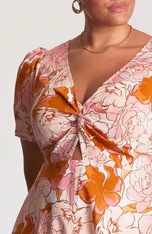 ESTELLE Amira Floral Print Puff Sleeve Midi Dress - Sunset