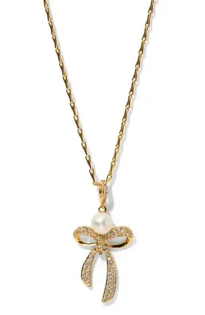 Nadri Eros Bow Choker Necklace With Faux Pearl And Cubic Zirconia - Gold