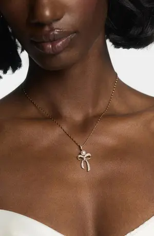 Nadri Eros Bow Choker Necklace With Faux Pearl And Cubic Zirconia