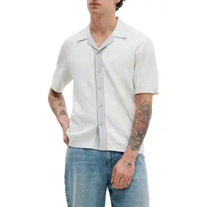 Rag & Bone Harvey Block Stitch Camp Shirt - Chalk