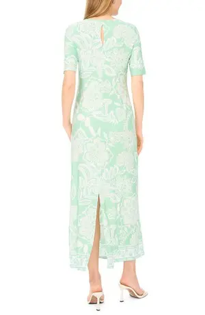 Vince Camuto Floral Print Maxi Dress With Short Sleeves - Lucent White
