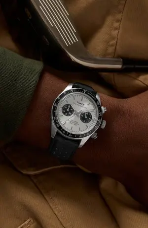Timex® Waterbury Chronograph Leather Strap Watch - Black
