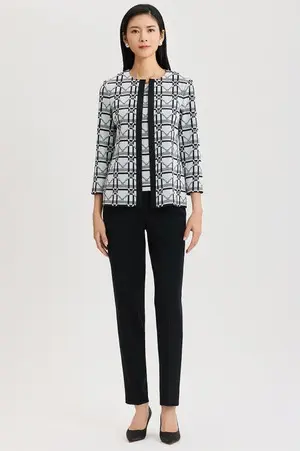 Ming Wang Monochrome Geometric Knit Jacket