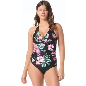 COCO REEF Assured Floral Print Tankini Swim Top - Black Mlt